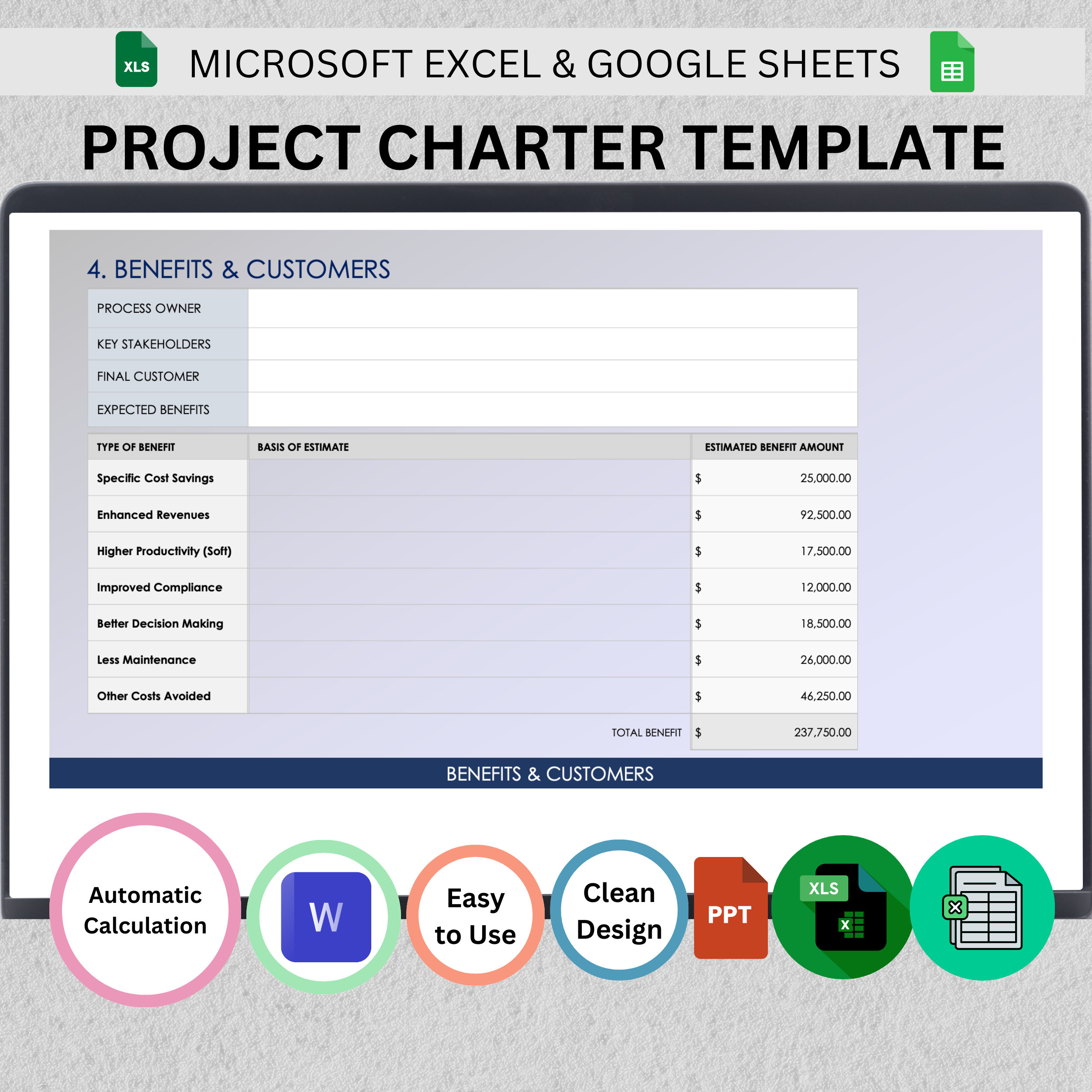 Project Charter Template Bundle: Excel, Powerpoint, Word (digital ...