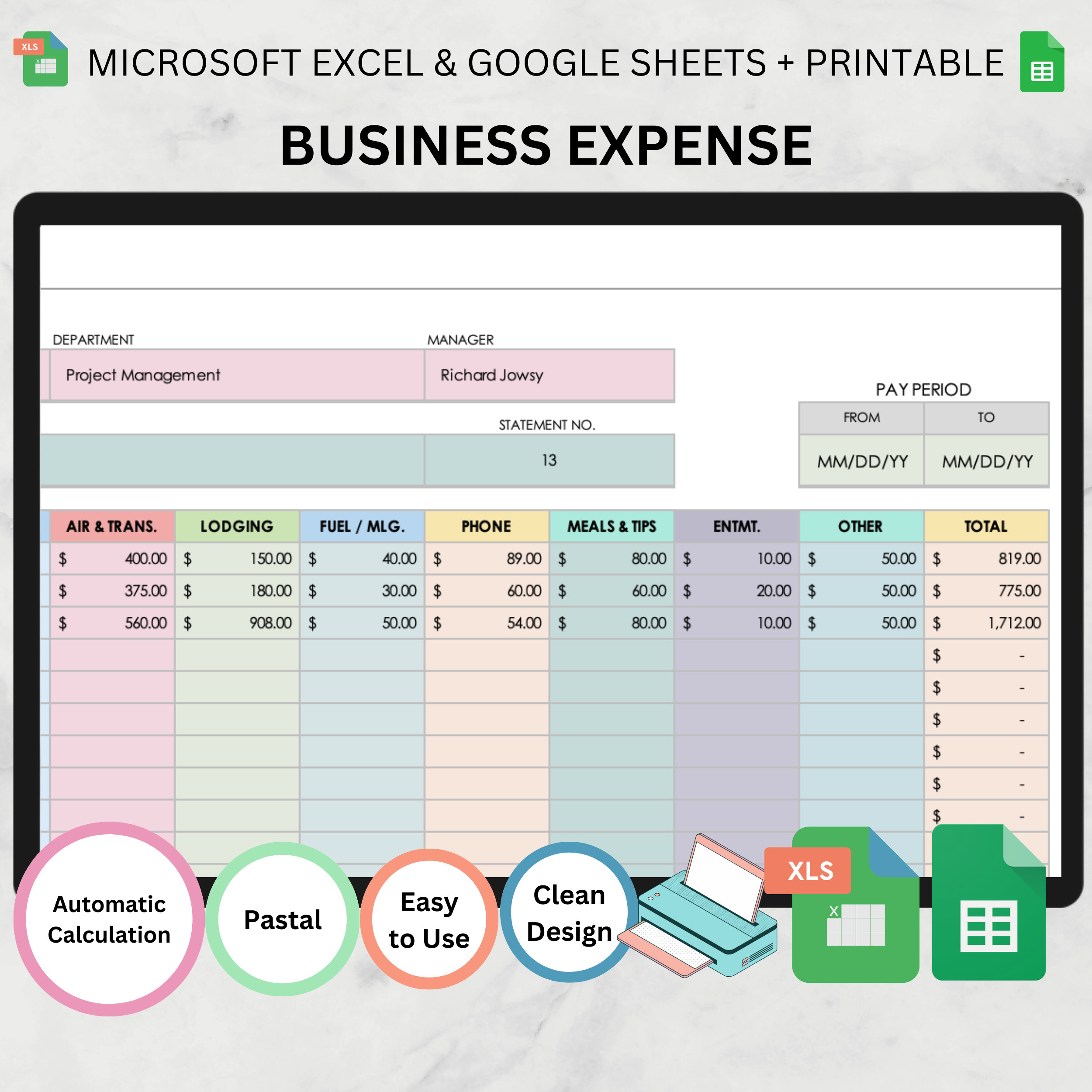 Business Expense Tracker: Excel & Google Sheets (printable) - Etsy