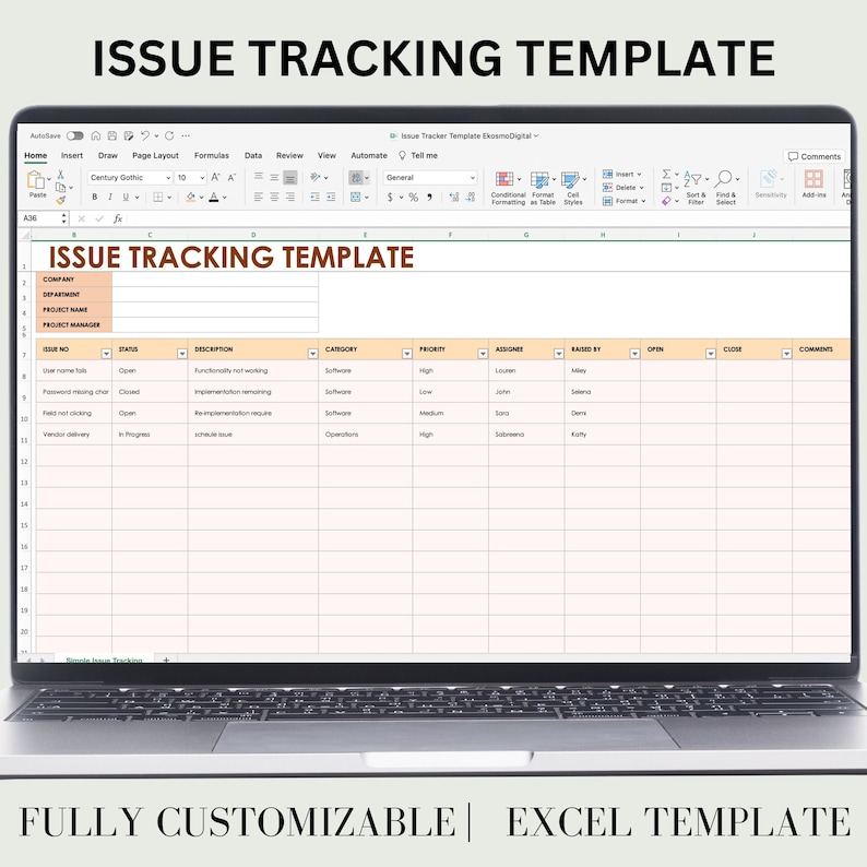 Excel Issue Tracking Template: Customizable Task Manager (digital ...
