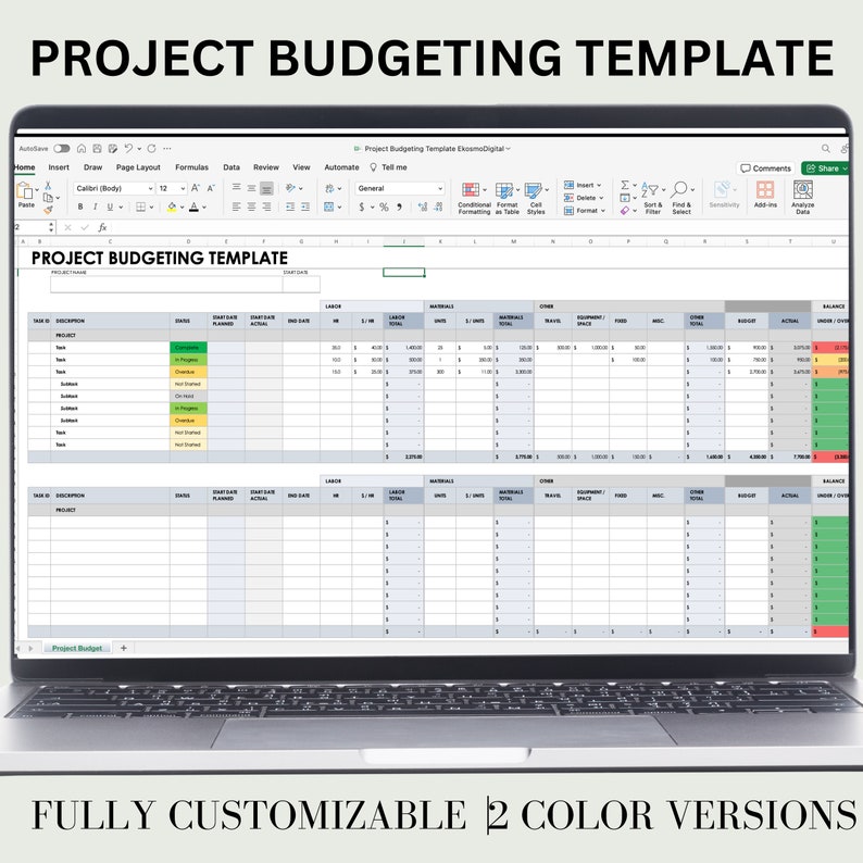 Excel Project Budget Template: Customizable Budget Planner (digital ...