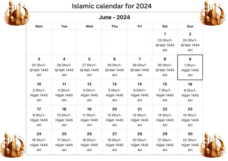 Islamic Calendar 2024 Islamic Hijri Calendar 2024 Islam Calendar 2024 ...