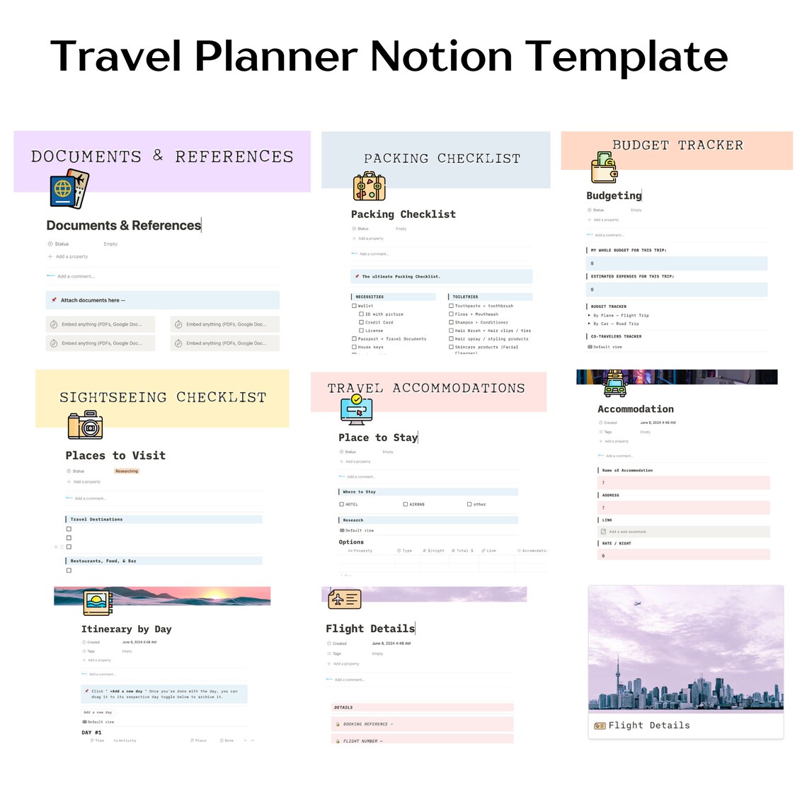 Notion Travel Planner Travel Guide Travel Checklist Travel Essentials ...