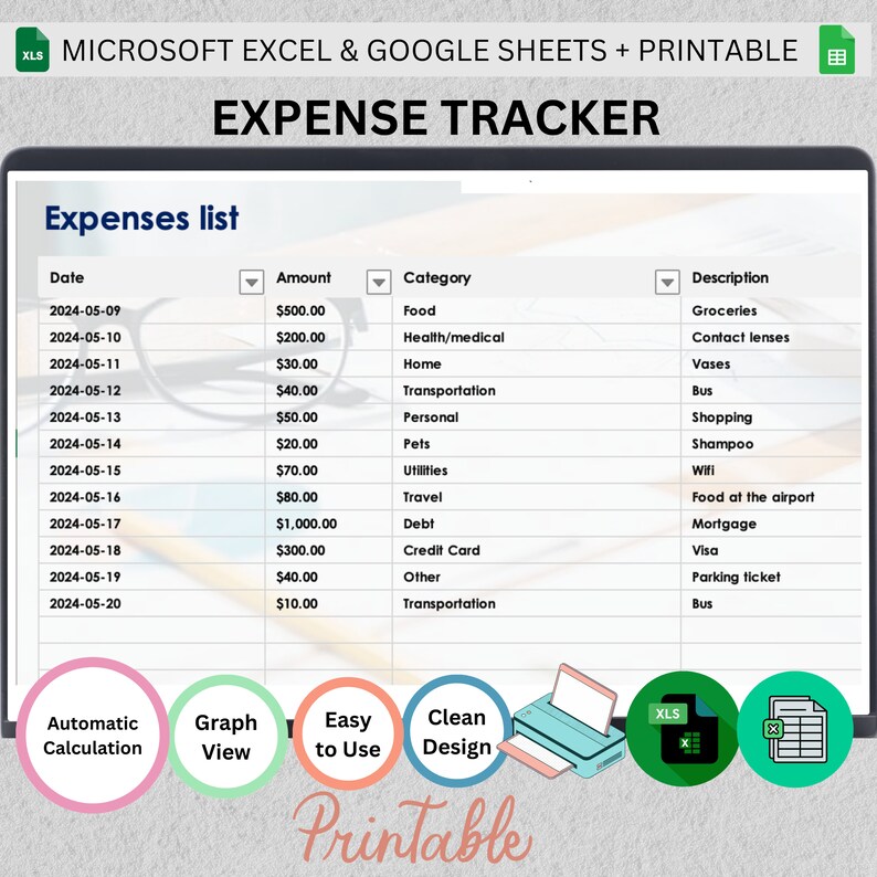 Excel Expense Tracker Spreadsheet Expense Tracker Google Sheet Personal ...