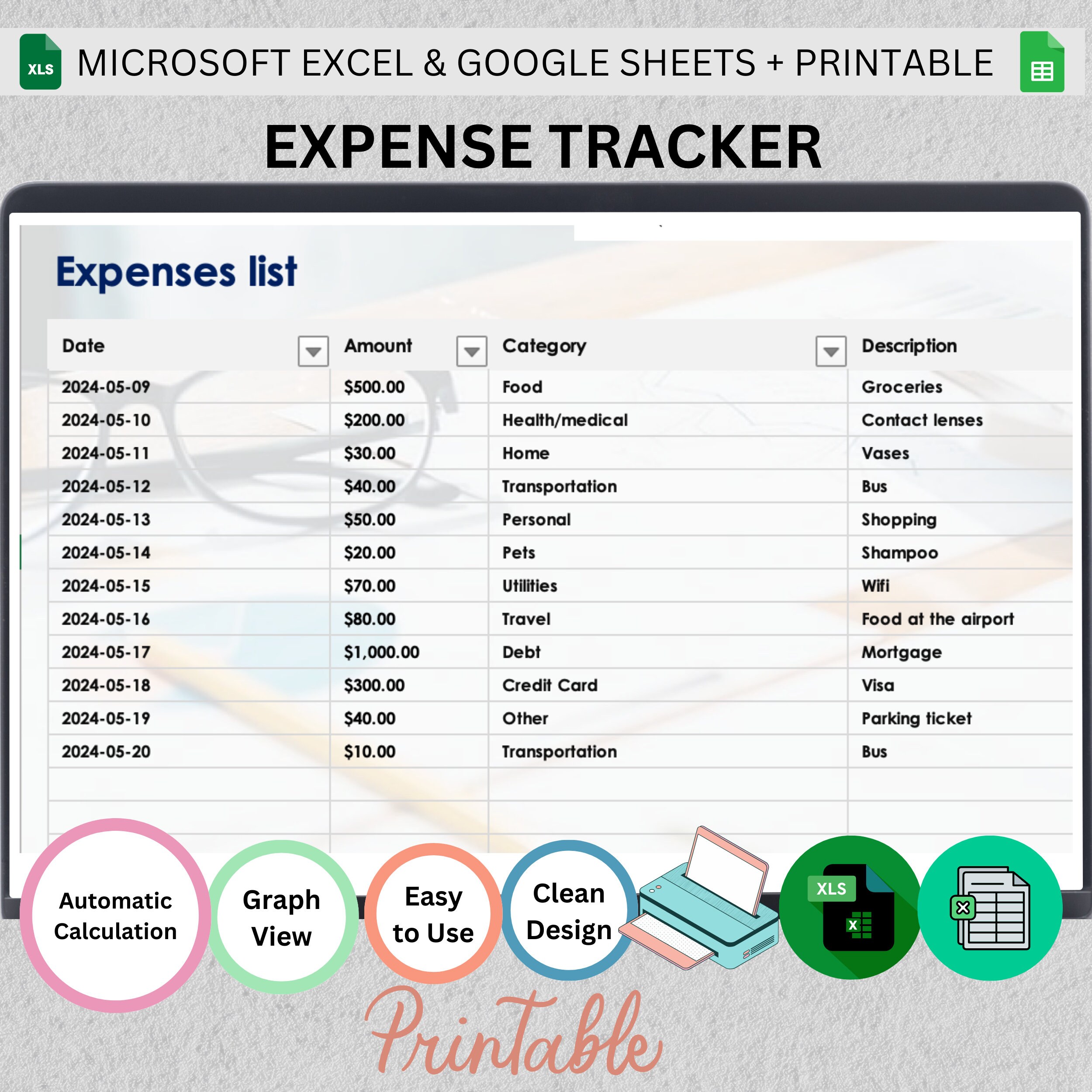 Excel Expense Tracker Spreadsheet Expense Tracker Google Sheet Personal ...