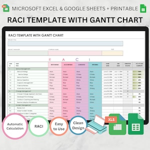 RACI Gantt Chart Template: Project Management (excel & Google Sheets ...