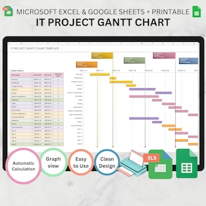 IT Project Gantt Chart Template: Excel & Google Sheets (digital ...