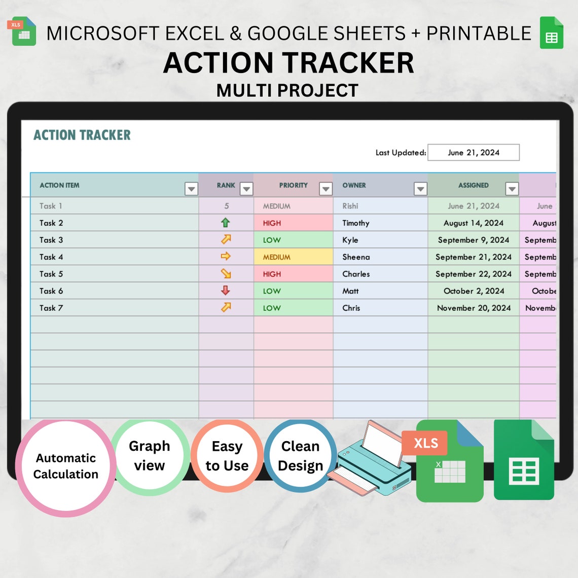 Action Tracker Multi Project Task Tracker Task List Team Planner to Do ...