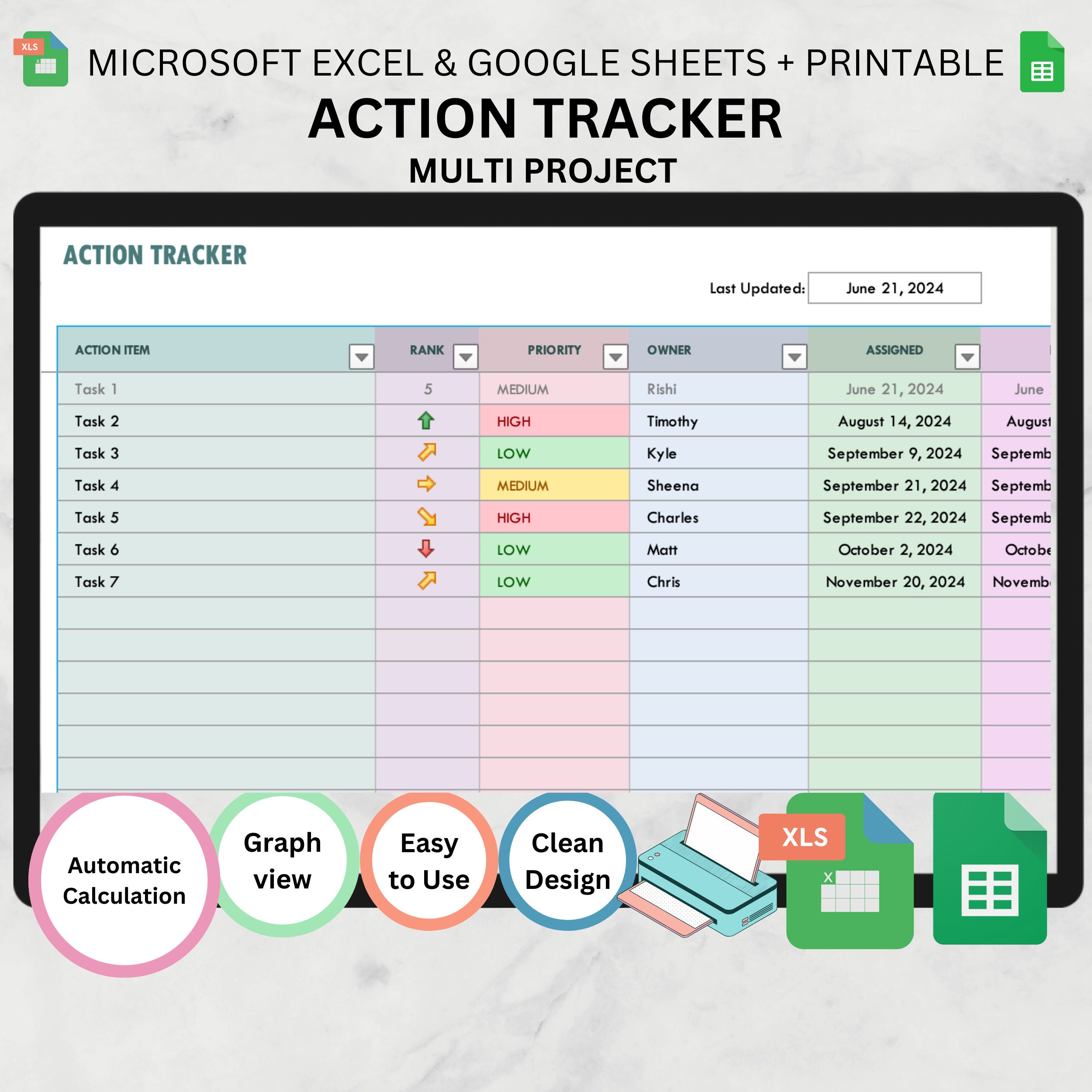Action Tracker Multi Project Task Tracker Task List Team Planner to Do ...