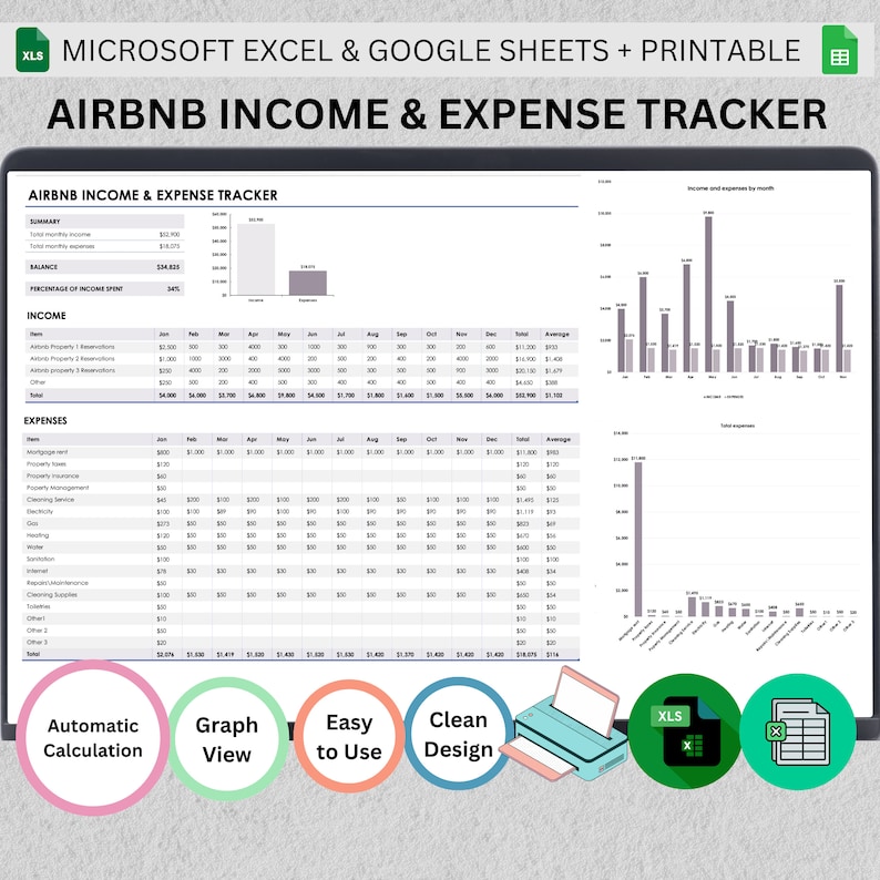 Airbnb Income and Expense Tracker Airbnb Spreadsheet Business ...