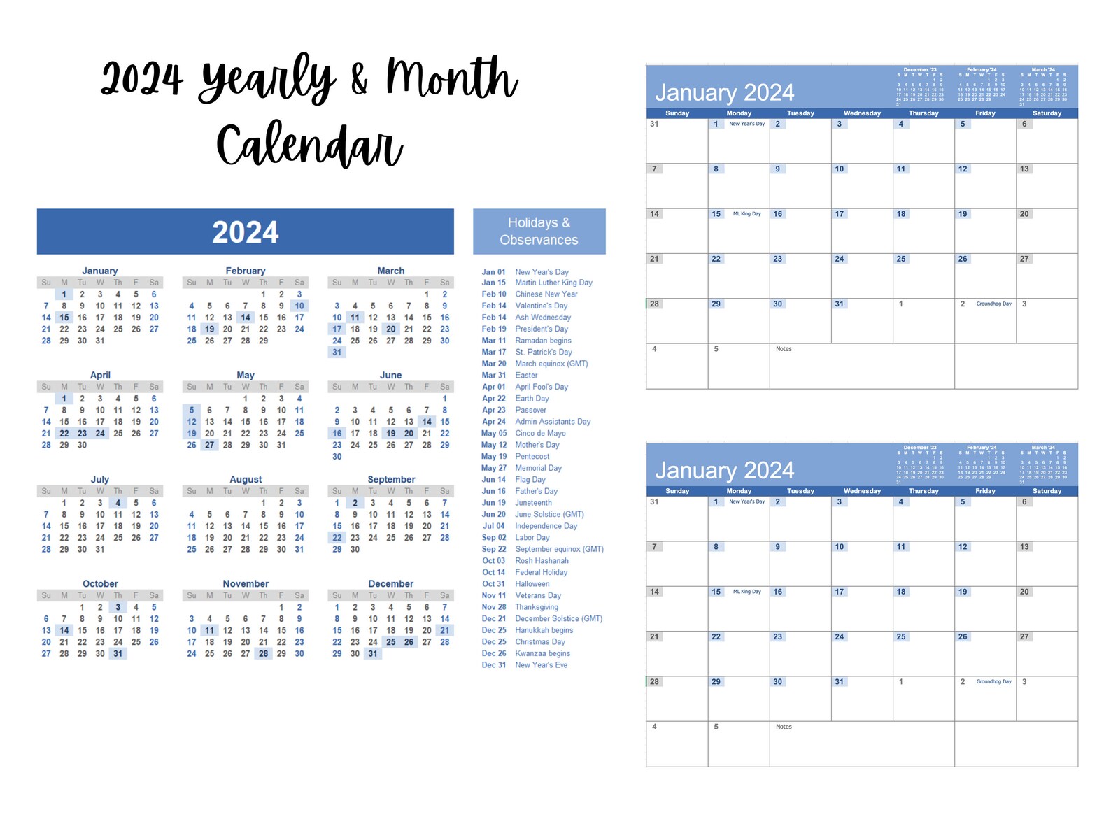 2024 Calendar Printable 2024 Year Calendar 2024 Printable Monthly ...