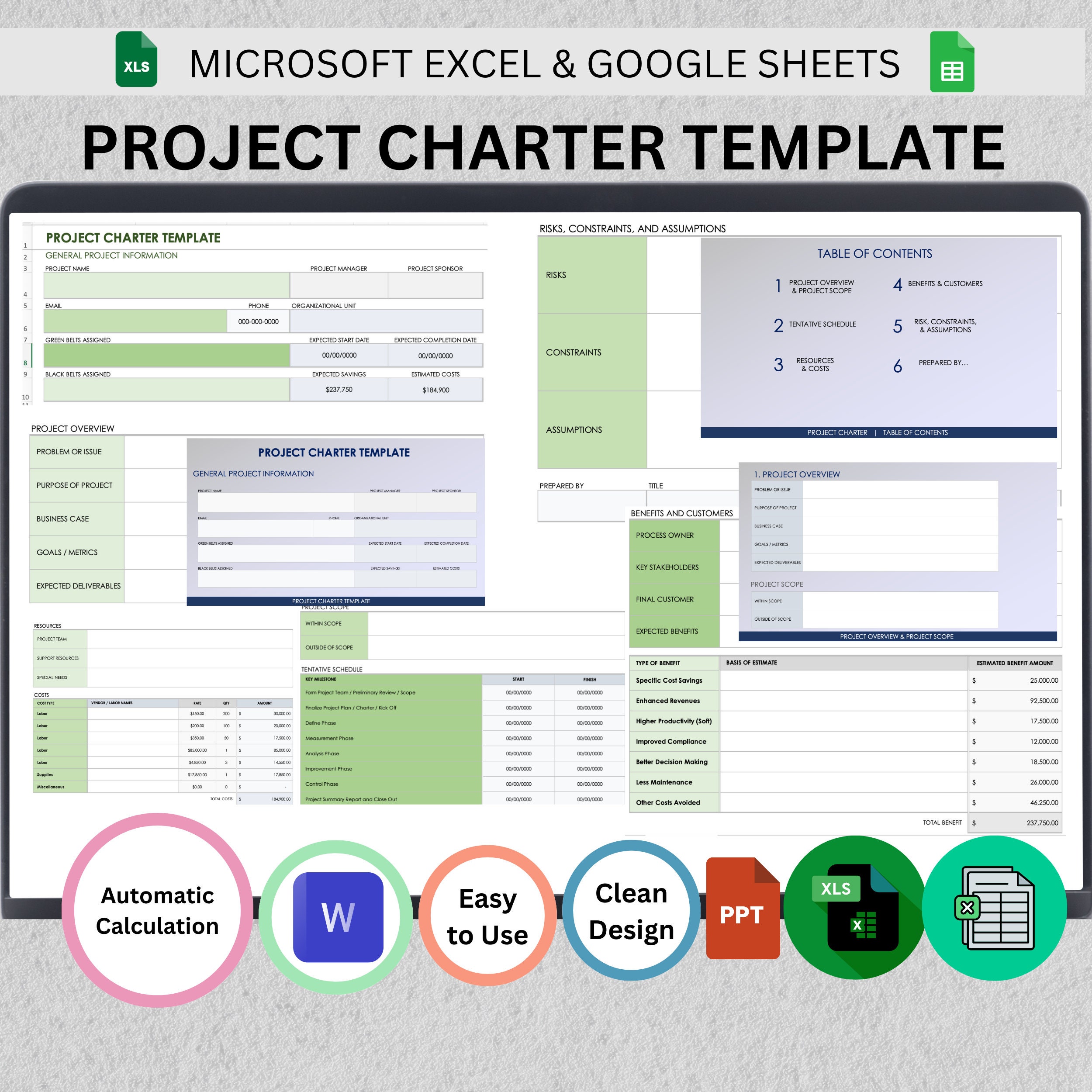 Project Charter Template Bundle: Excel, Powerpoint, Word (digital ...