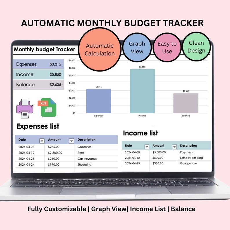 Monthly Budget Tracker Excel Monthly Expenses Tracker Paycheck Tracker ...