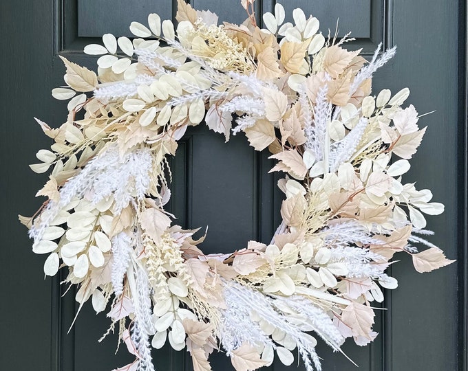 Boho Style Wreath Monochromatic Fall Foliage and Pampas Grass - Etsy