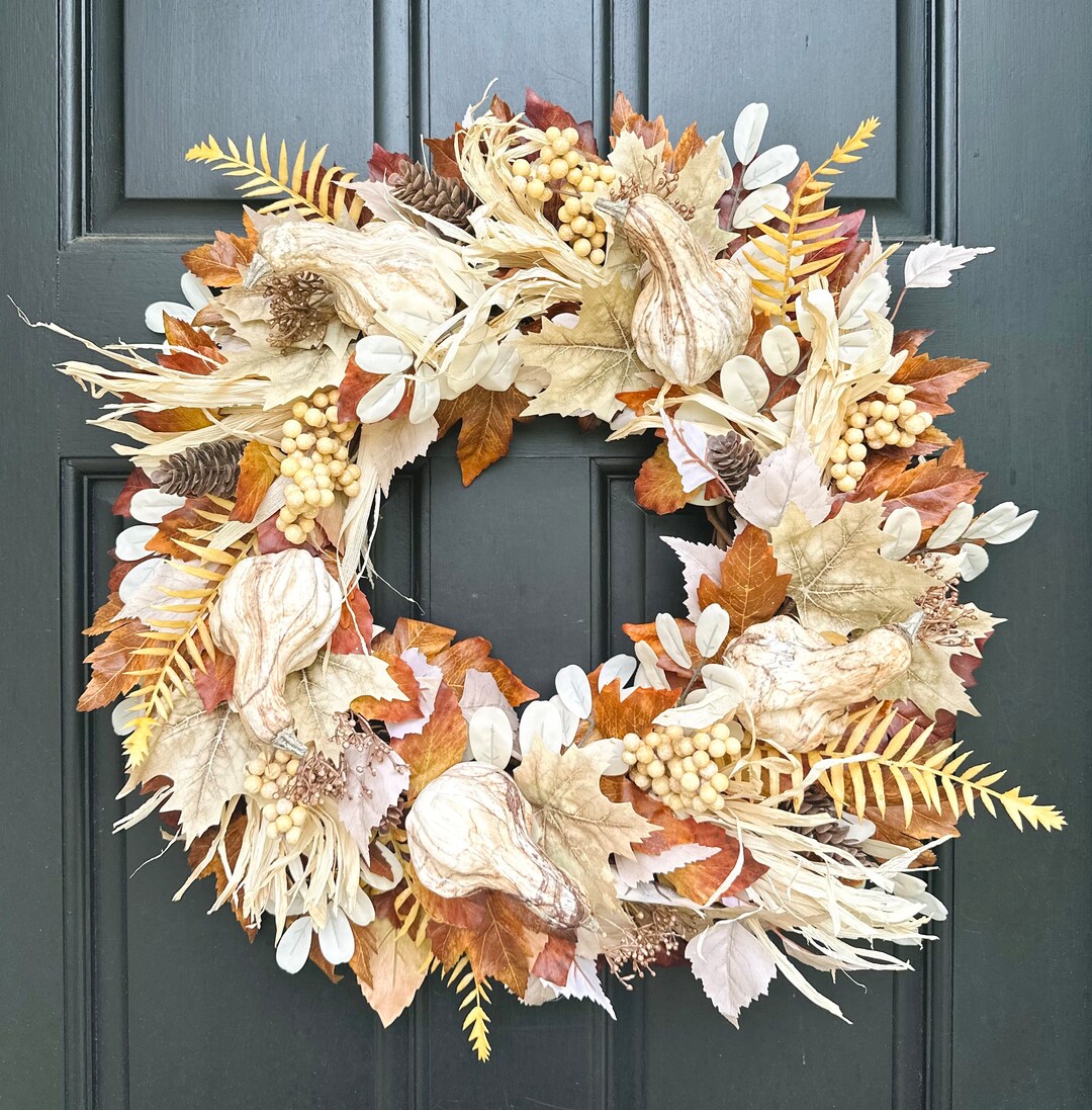 Boho Chic Earth Toned Gourd Wreath, Fall Wreath for Front Door, Autumn ...