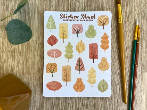 Fall Trees Sticker Sheet Cute Tree Stickers Fall Scrapbook - Etsy