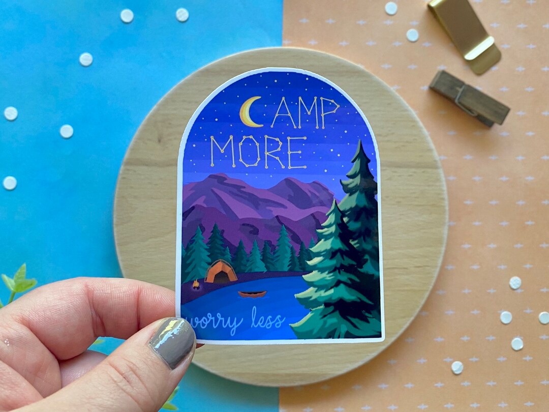 Camp More Worry Less Sticker Mountains and Lake Sticker Camping Lovers ...