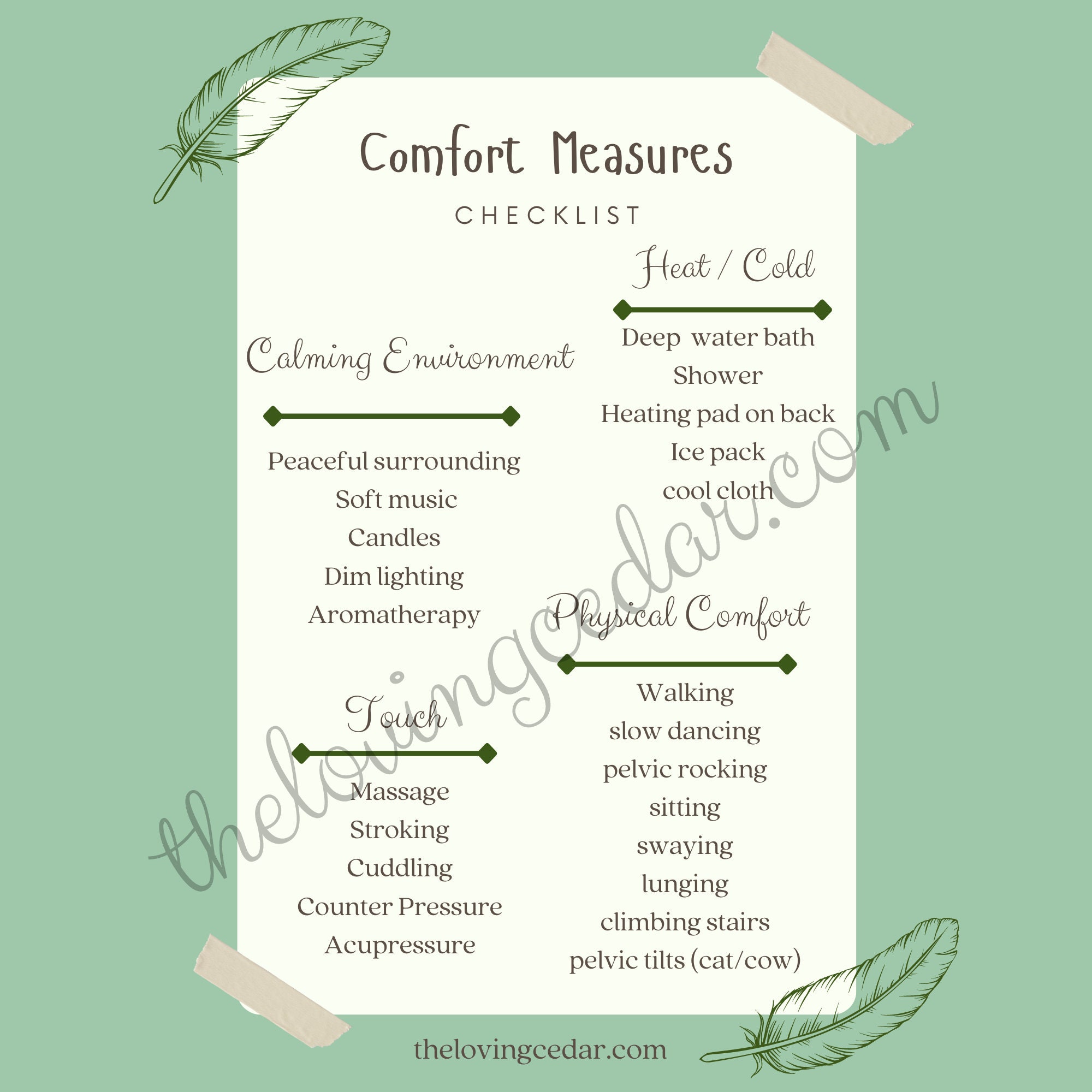 Comfort Measures Bundle Handouts | Birth Education | Midwife | Doula ...