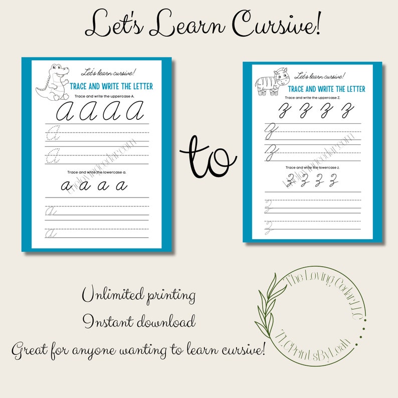 Cursive Practice Worksheet| Alphabet Workbook | Pdf Instant Download ...