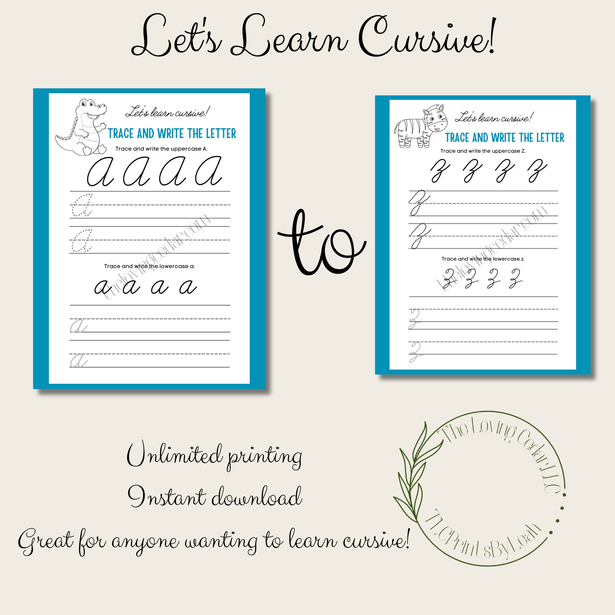 Cursive Practice Worksheet| Alphabet Workbook | Pdf Instant Download ...