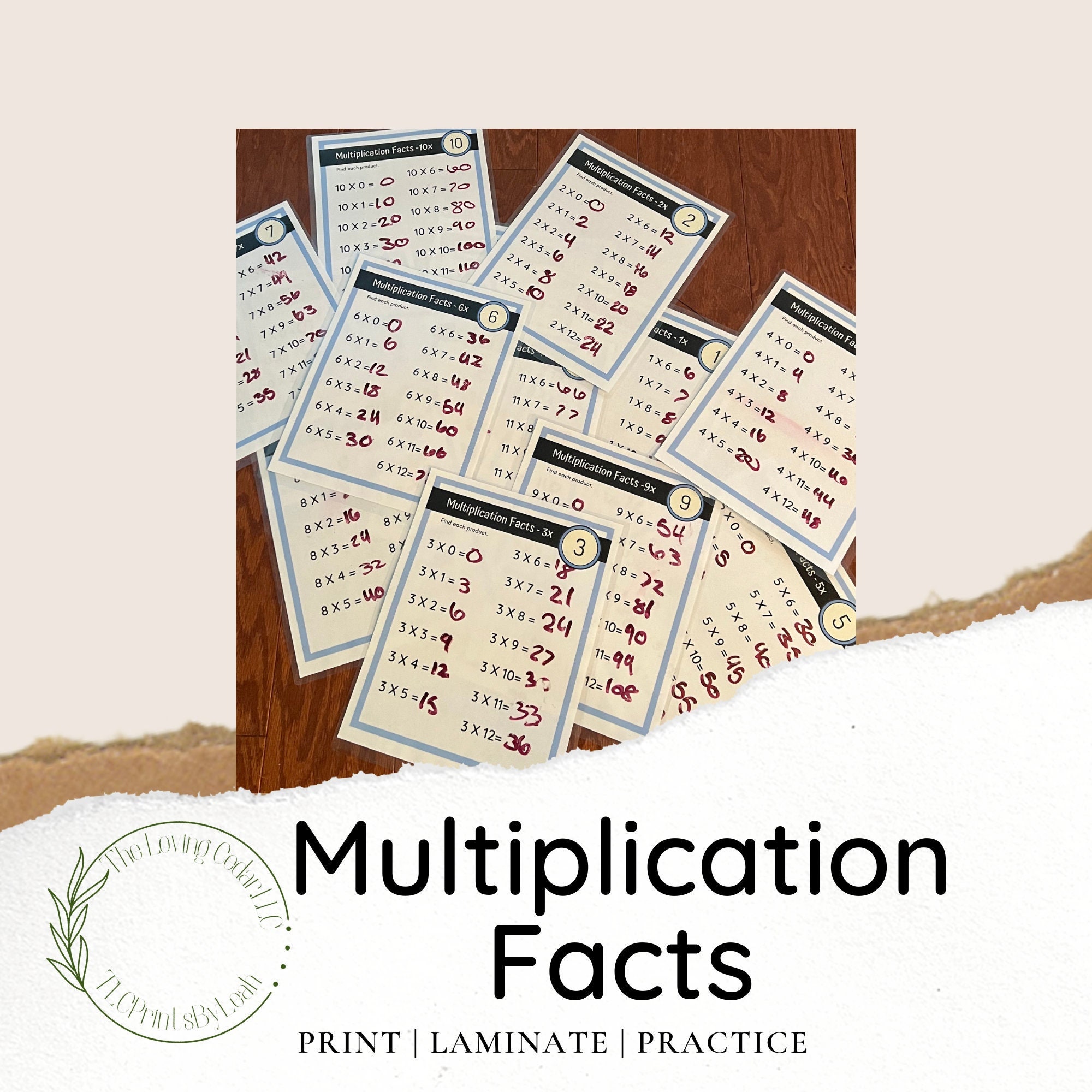 Multiplication Facts Worksheet and Times Table Pdf Instant Download 0 ...