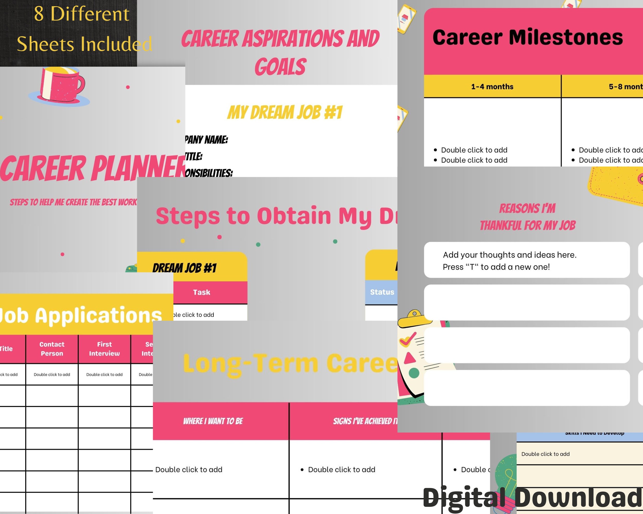 Career Planner- Printable and Digital. Check List for Work, Interview ...