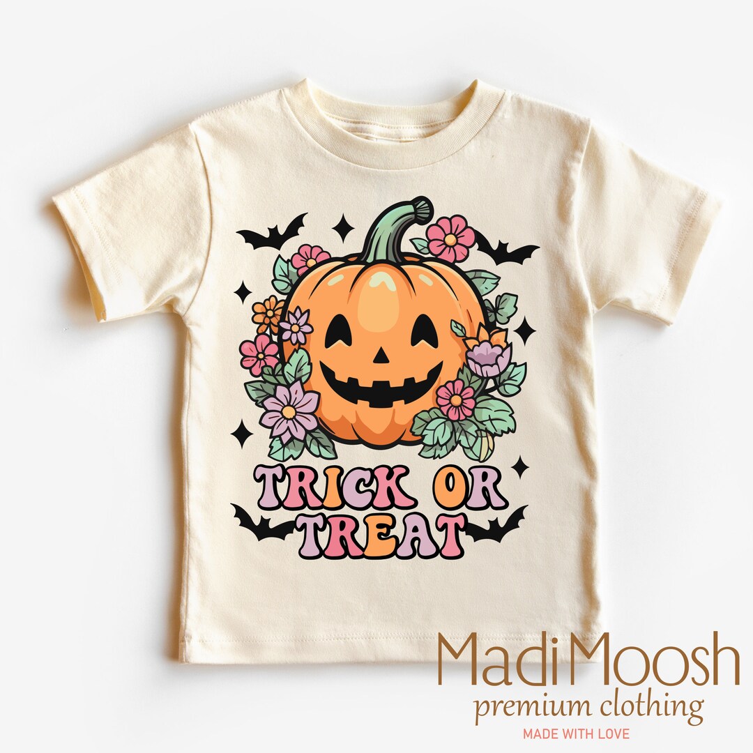 Trick or Treat Pumpkin Girls Halloween Shirt Hippie Ghost Toddler Tee ...