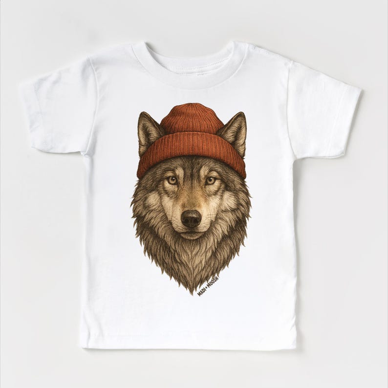 Retro Grey Wolf Wearing A Beanie Sweatshirt - Kids and Adult Graphic ...