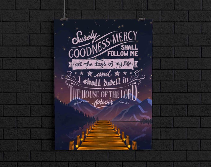 Psalms 23:6 Bible Verse Calligraphy Hand-lettering Scripture (printed ...