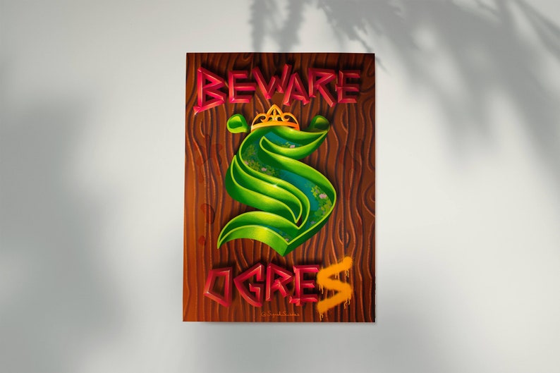 Beware Ogre! Dreamworks Shrek and Fiona Inspired Hand-lettered Poster ...