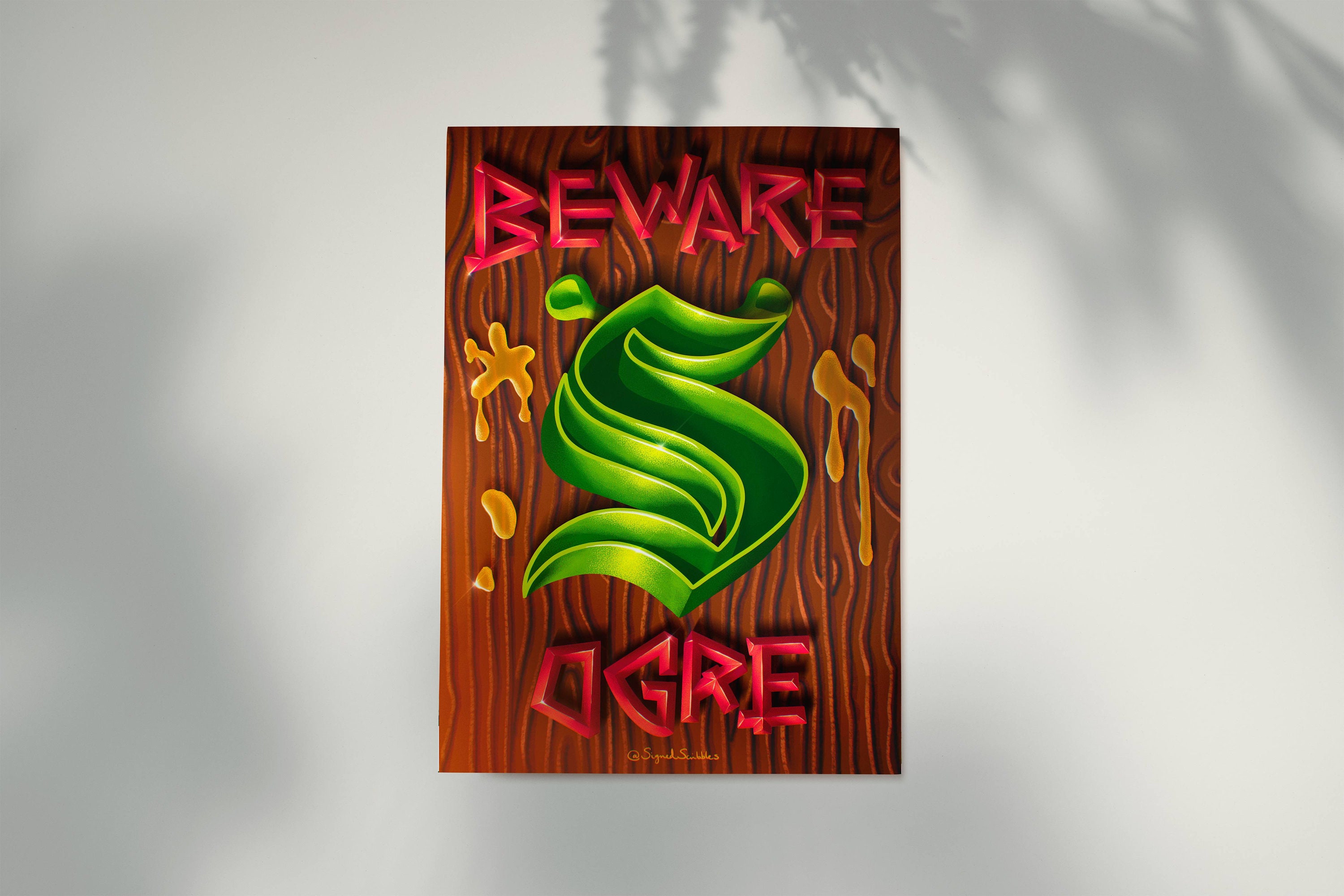 Beware Ogre Dreamworks Shrek and Fiona Inspired Hand-lettered Poster ...