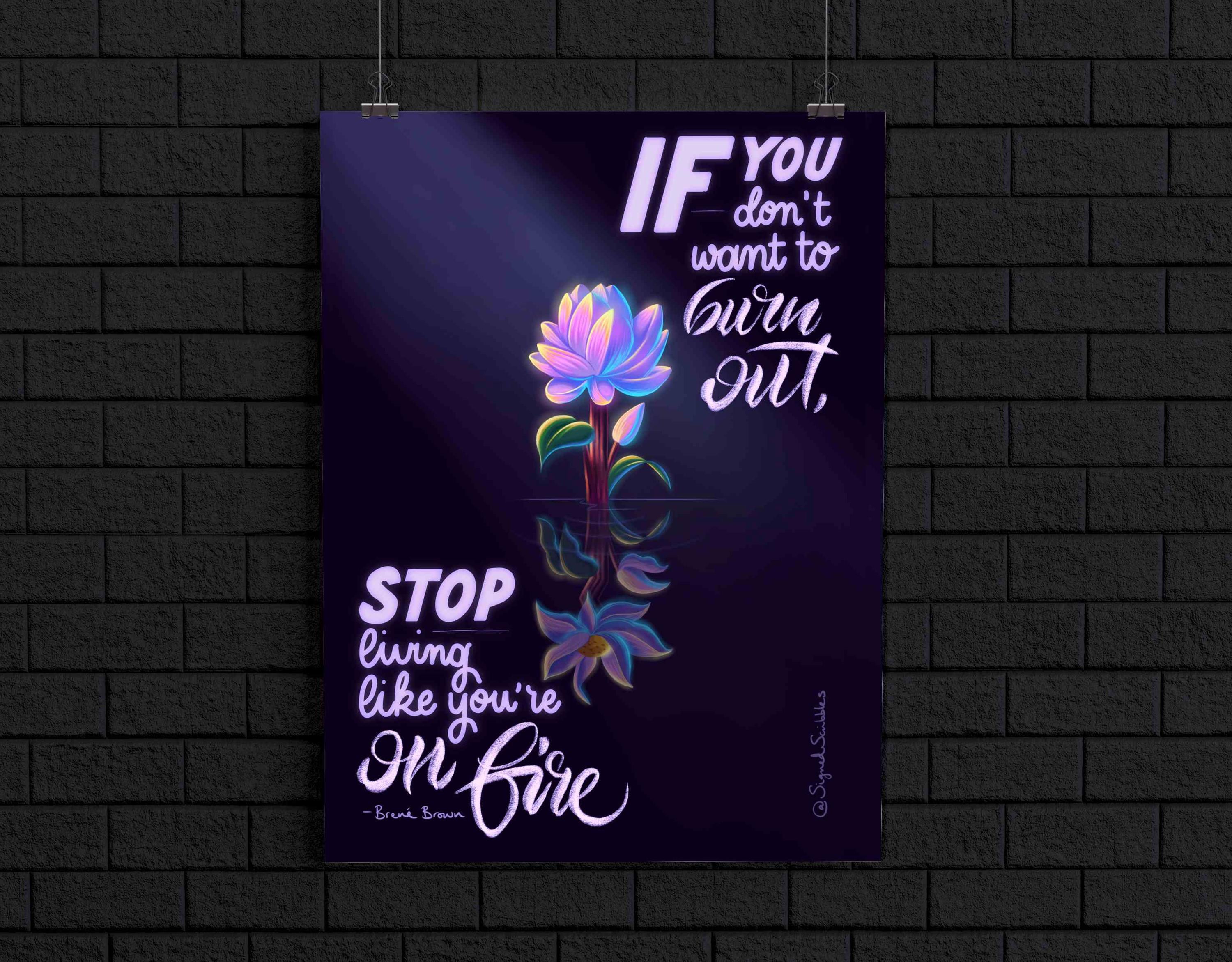 Burn Out Motivational Quote Calligraphy Hand-lettering Poster Design ...