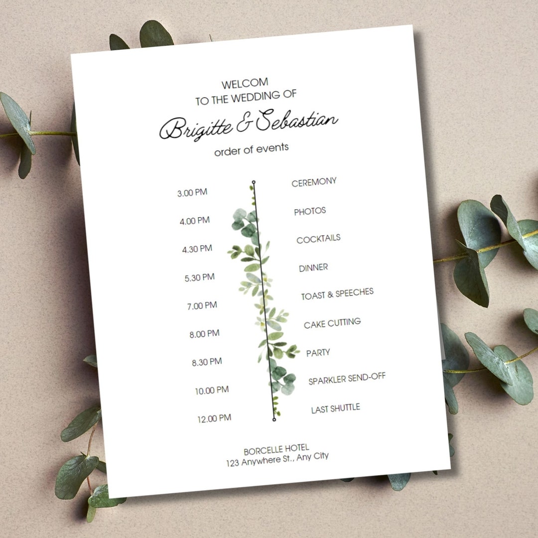 Wedding Day Timeline Printable Wedding Timeline Template - Etsy