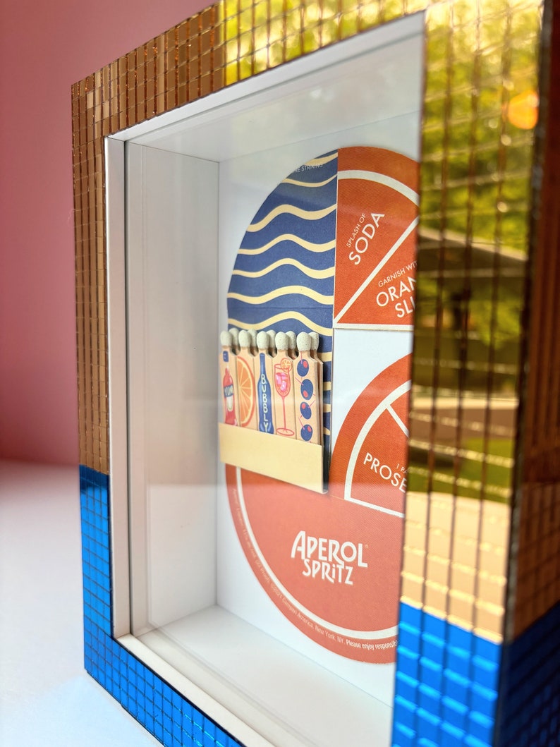 Mini Aperol Spritz Matchbook X Disco Tile Art Shadow Box Bar Cart Decor ...