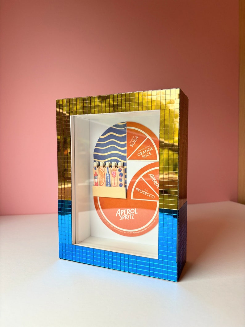 Mini Aperol Spritz Matchbook X Disco Tile Art Shadow Box Bar Cart Decor ...