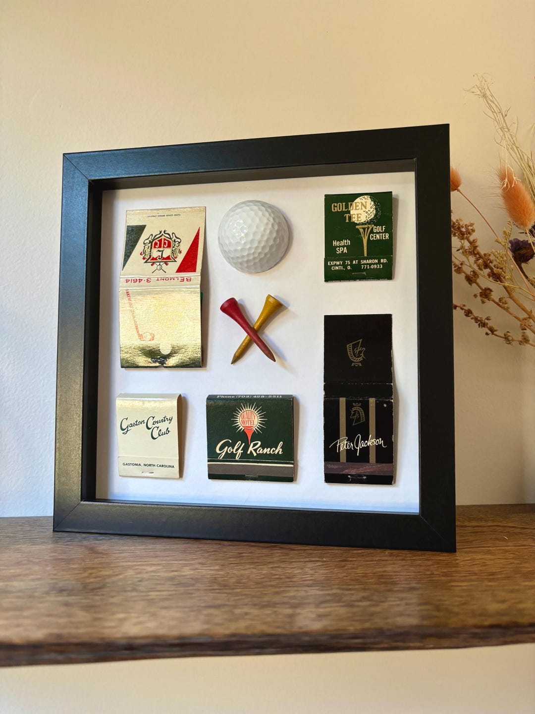 Handcrafted Golf Matchbook Shadowbox Art With Real Golf Ball & Tees ...