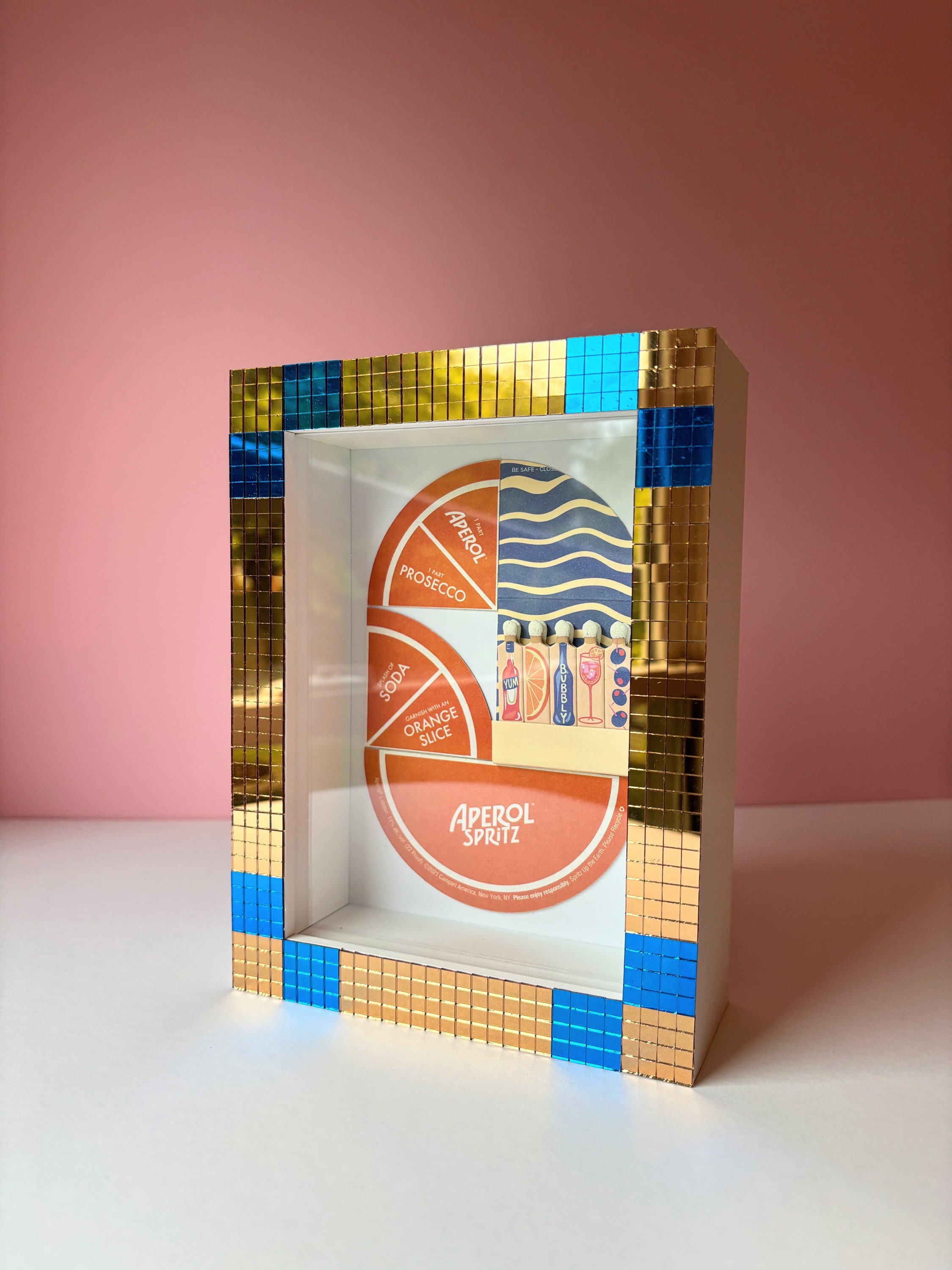 Mini Aperol Spritz Matchbook X Disco Tile Art Shadow Box Bar Cart Decor ...