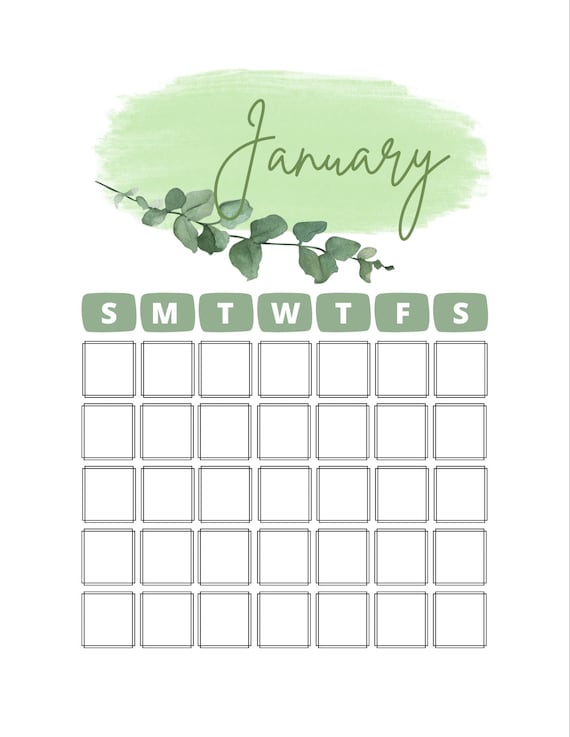 Eucalyptus 12 Month Calendar digital Download - Etsy
