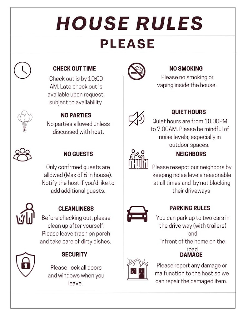 Airbnb Rental House Rules - Etsy