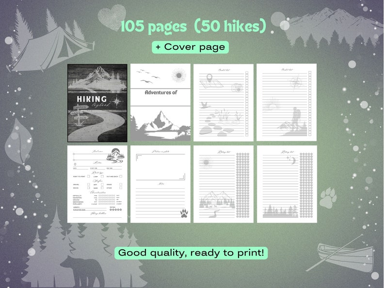 Printable Hiking Logbook & Adventures Journal 105 Pages for 50 Hikes ...