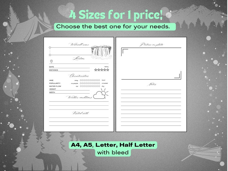 Printable Waterfalls Logbook 124 Pages for 60 Waterfalls + Cover Page ...