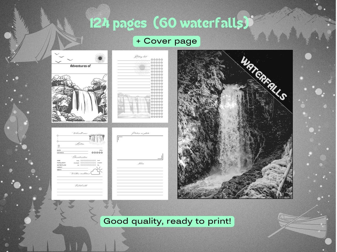 Printable Waterfalls Logbook 124 Pages for 60 Waterfalls + Cover Page ...