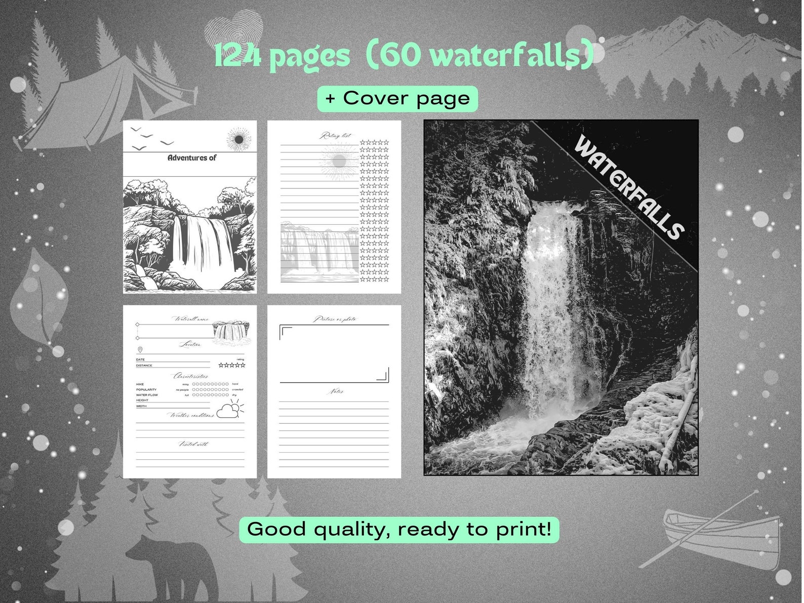 Printable Waterfalls Logbook 124 Pages for 60 Waterfalls + Cover Page ...