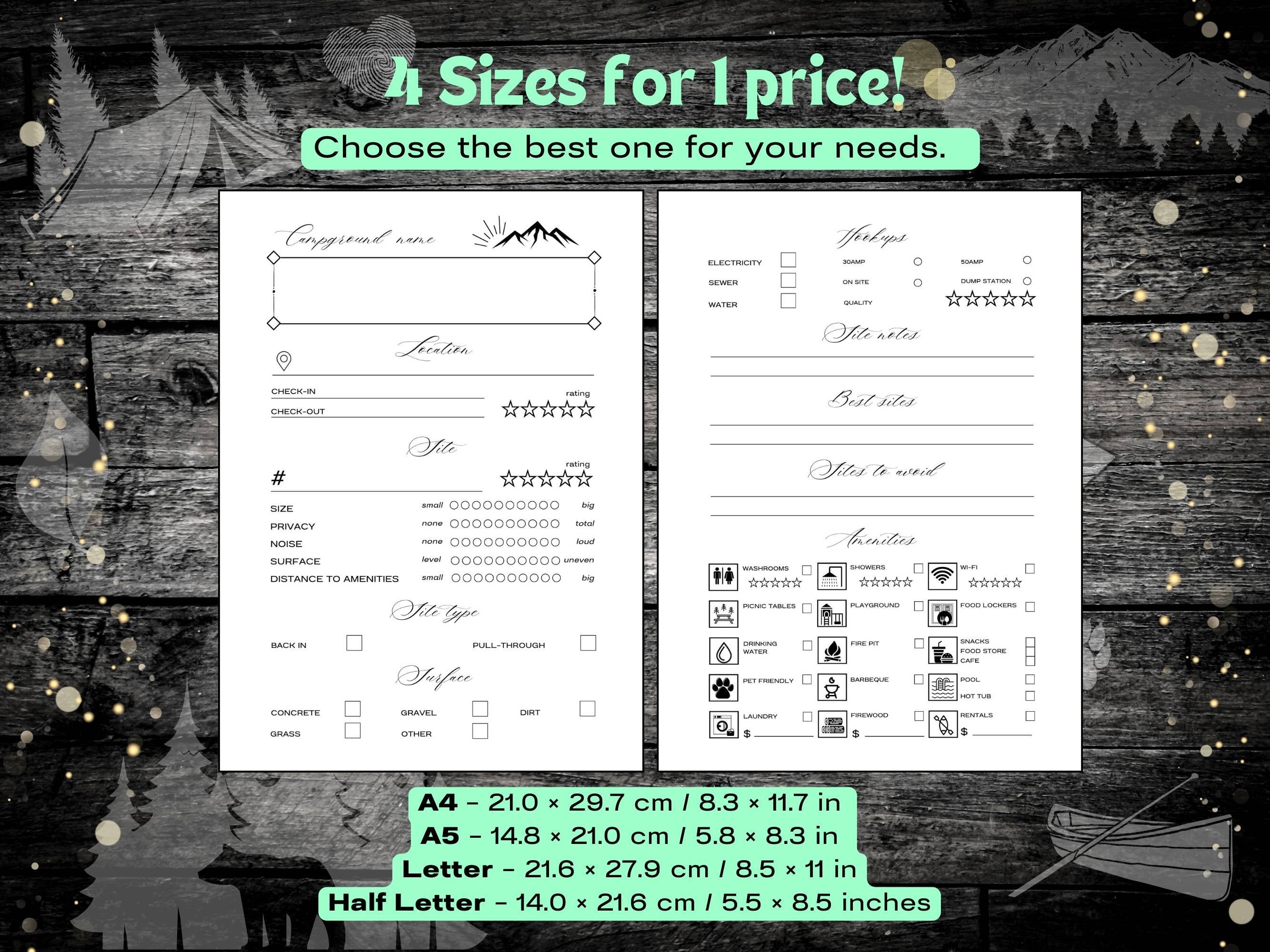 RV Camping Logbook Printable PDF Letter, A4, A5, Half Letter | 10 ...
