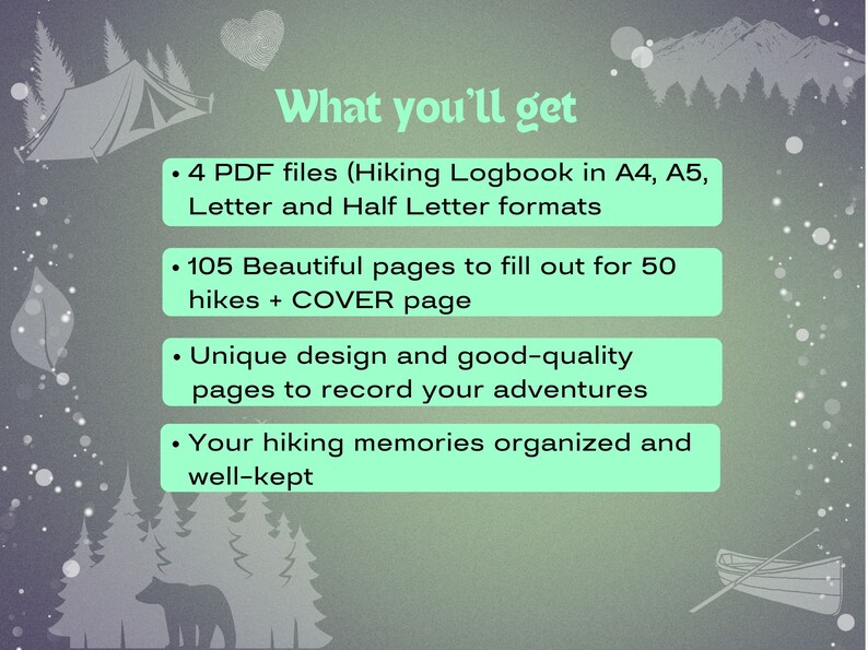 Printable Hiking Logbook & Adventures Journal 105 Pages for 50 Hikes ...