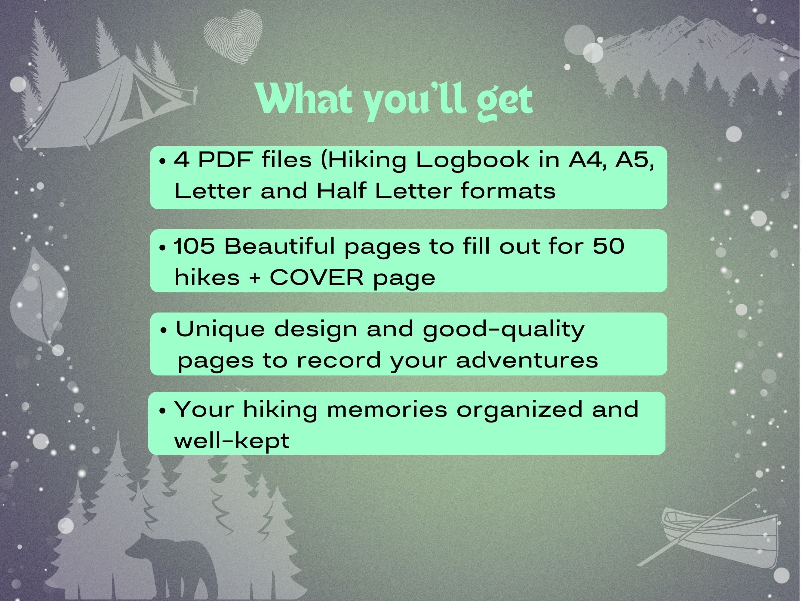 Printable Hiking Logbook & Adventures Journal 105 Pages for 50 Hikes ...