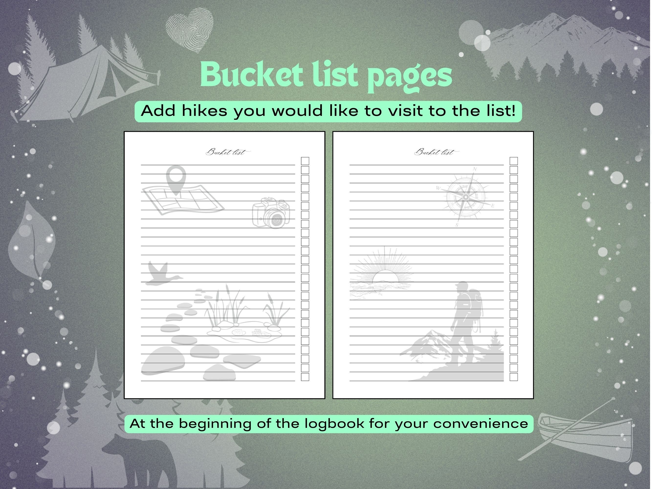 Printable Hiking Logbook & Adventures Journal 105 Pages for 50 Hikes ...