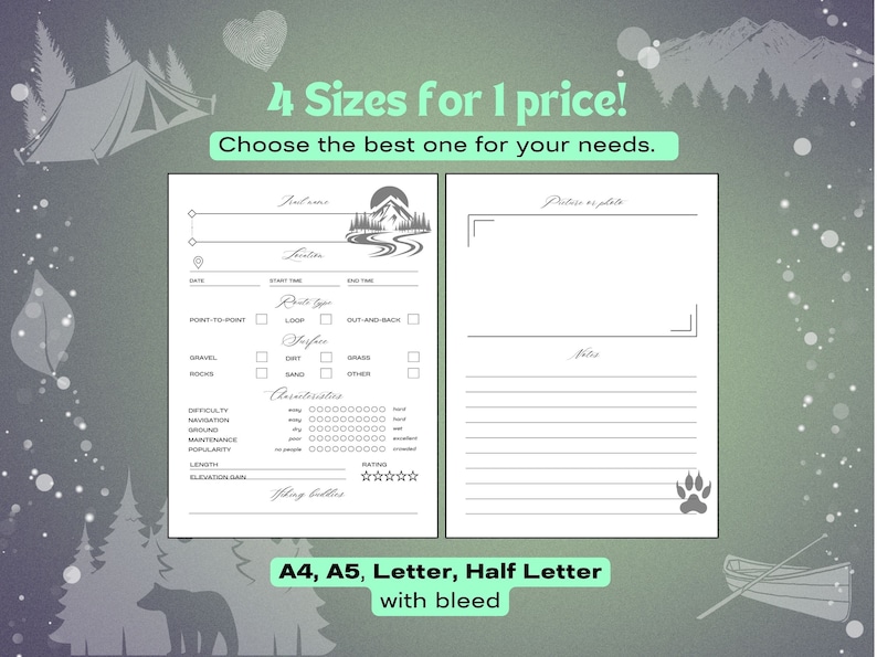 Printable Hiking Logbook & Adventures Journal 105 Pages for 50 Hikes ...