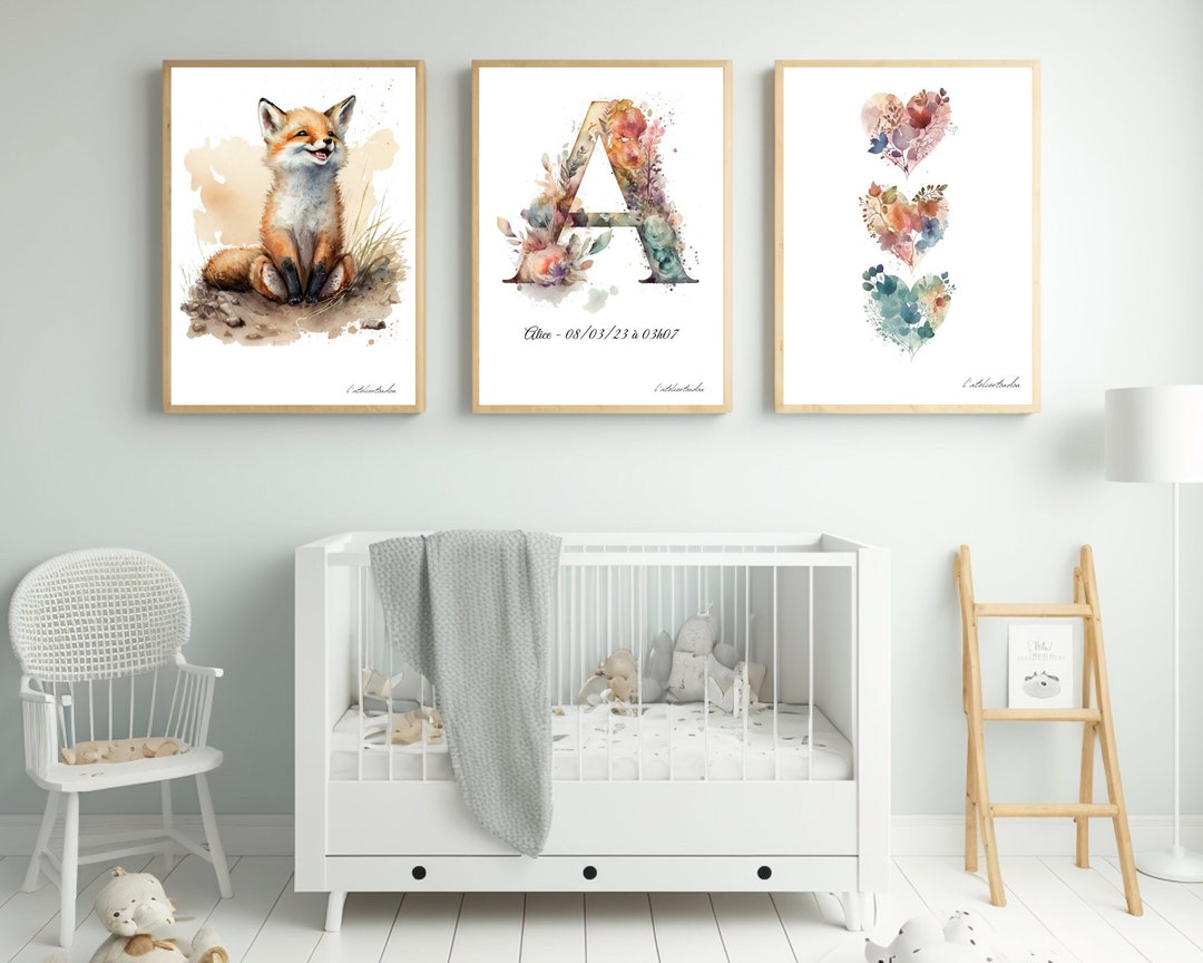 Fox Baby Room Wall Decoration, Birth Gift, Fox Poster With Customizable ...