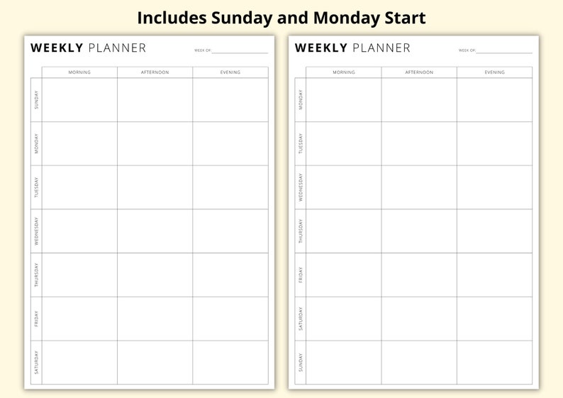 7 Day Planner, Week at a Glance, Weekly Planner Template, Weekly ...