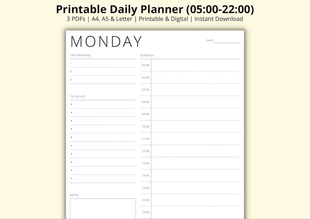 Printable Daily Planner, 7 Day Schedule Template, Digital Hourly ...